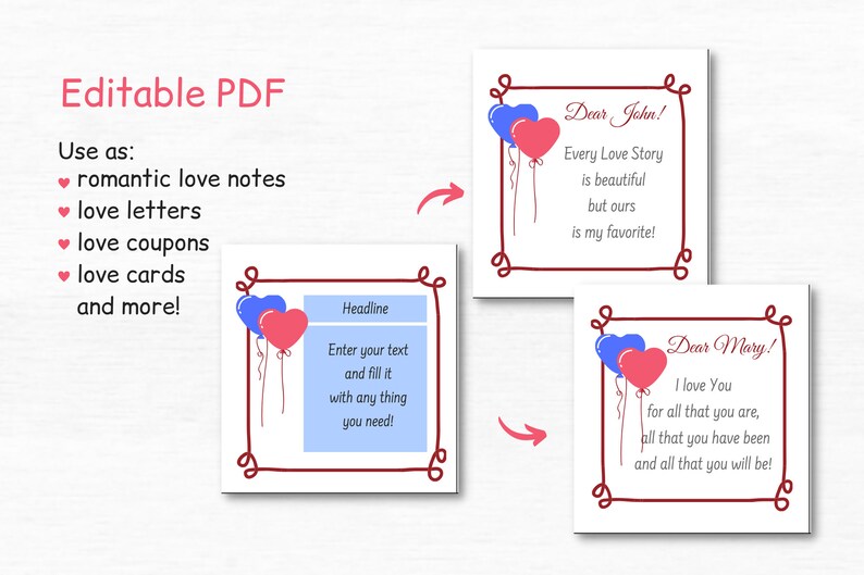 Love Notes Template Printable Message Cards Personalized Note Cards ...