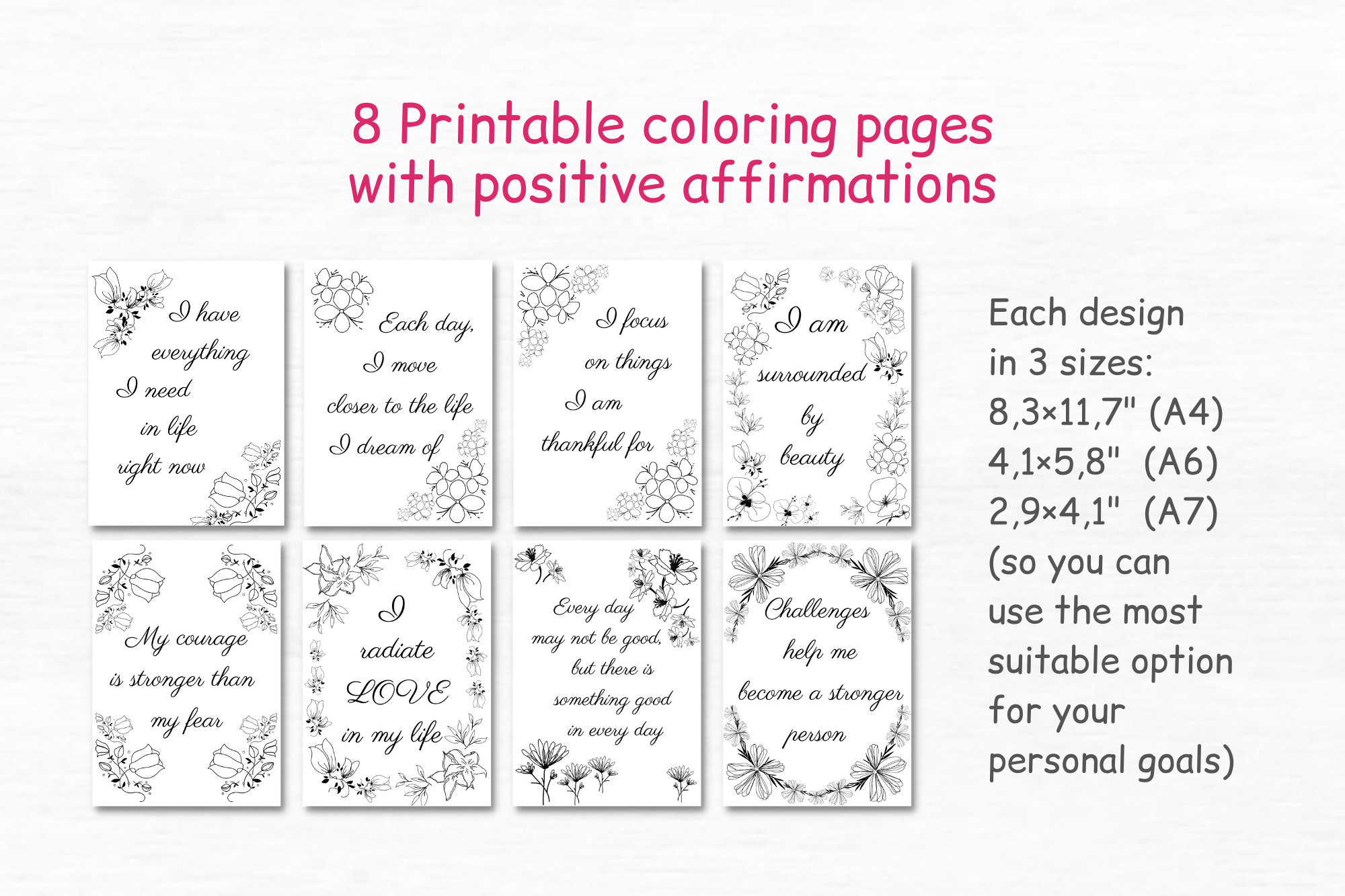 Printable Coloring Pages for Adults Positive Affirmation Cards ...