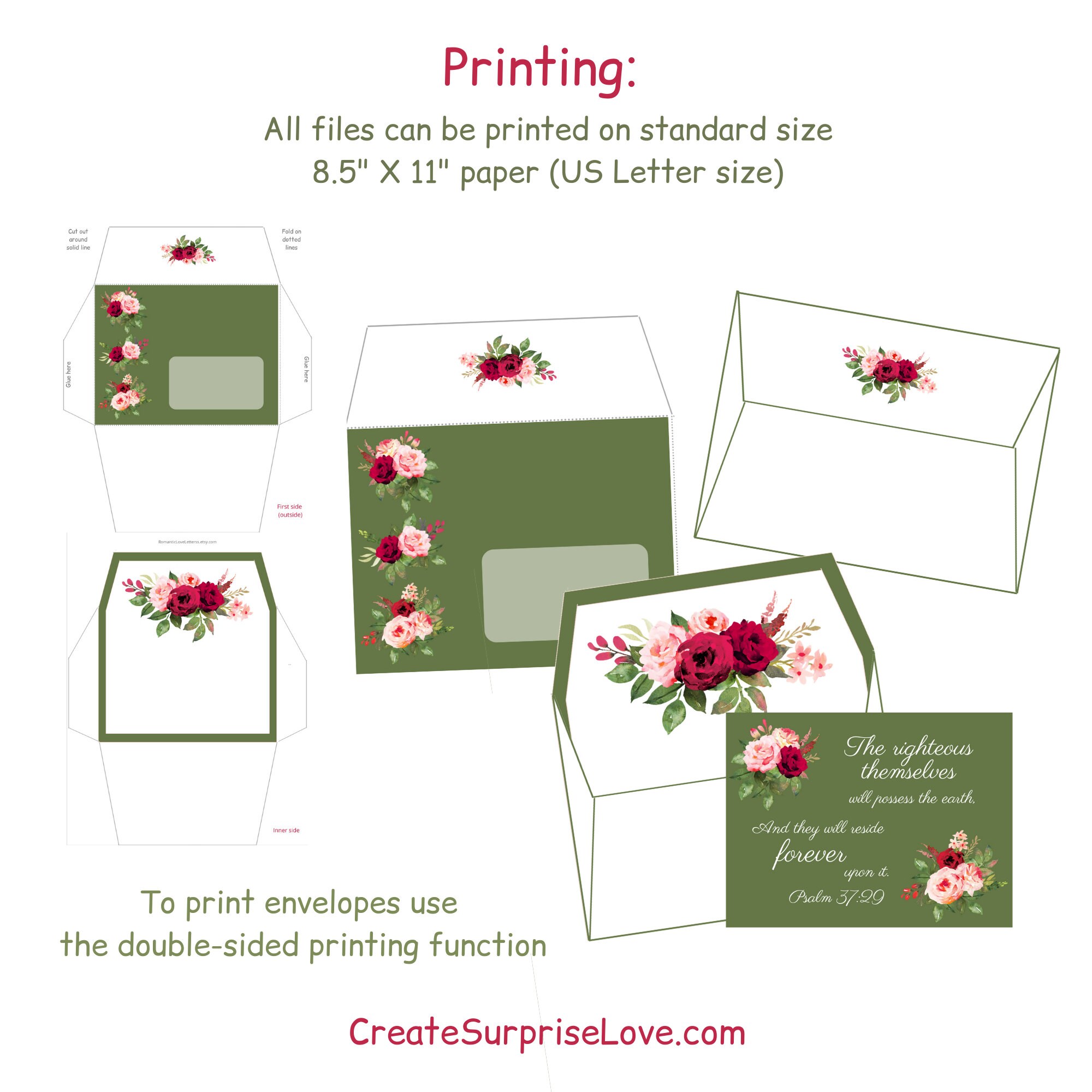 Printable Stationery Set Rose Watercolor Stationary Paper Cute - Etsy