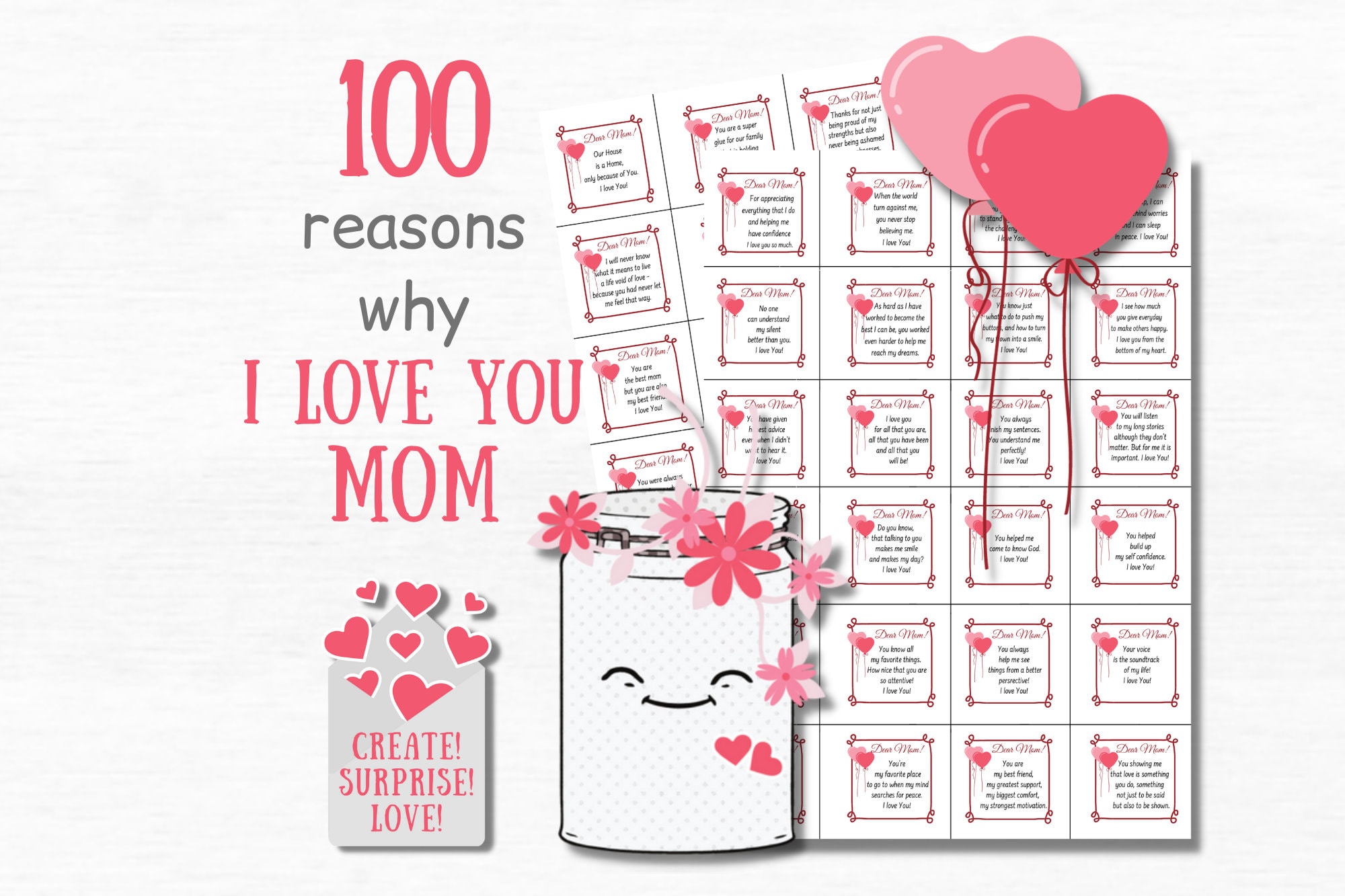 100 Reasons I Love Mom Gifts for Mom From Daughter Thank You Notes for ...