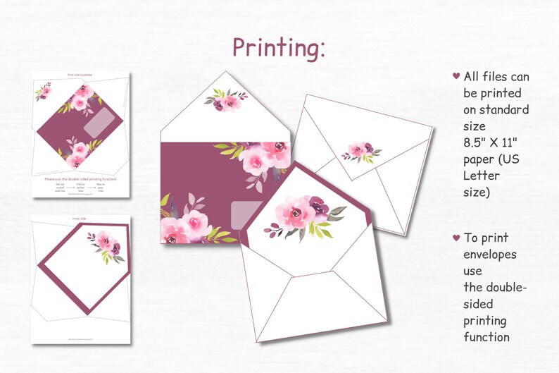 Envelope Template Printable Stationery Set Cute Lined Envelopes Rose ...