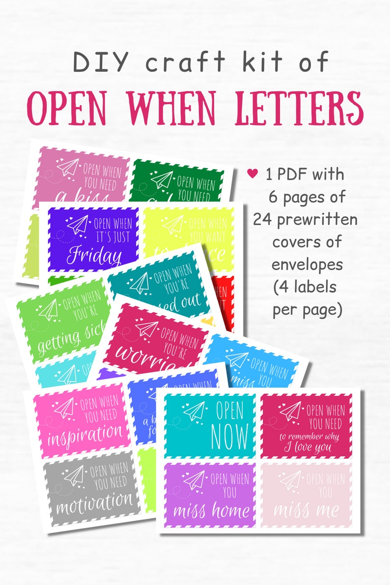 Open When Letters Printable Labels DIY Kit Long Distance Relationship ...