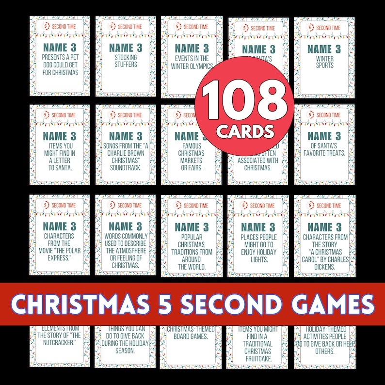 Christmas 5 Second Game 108 Cards | Christmas Trivia | Christmas Party ...