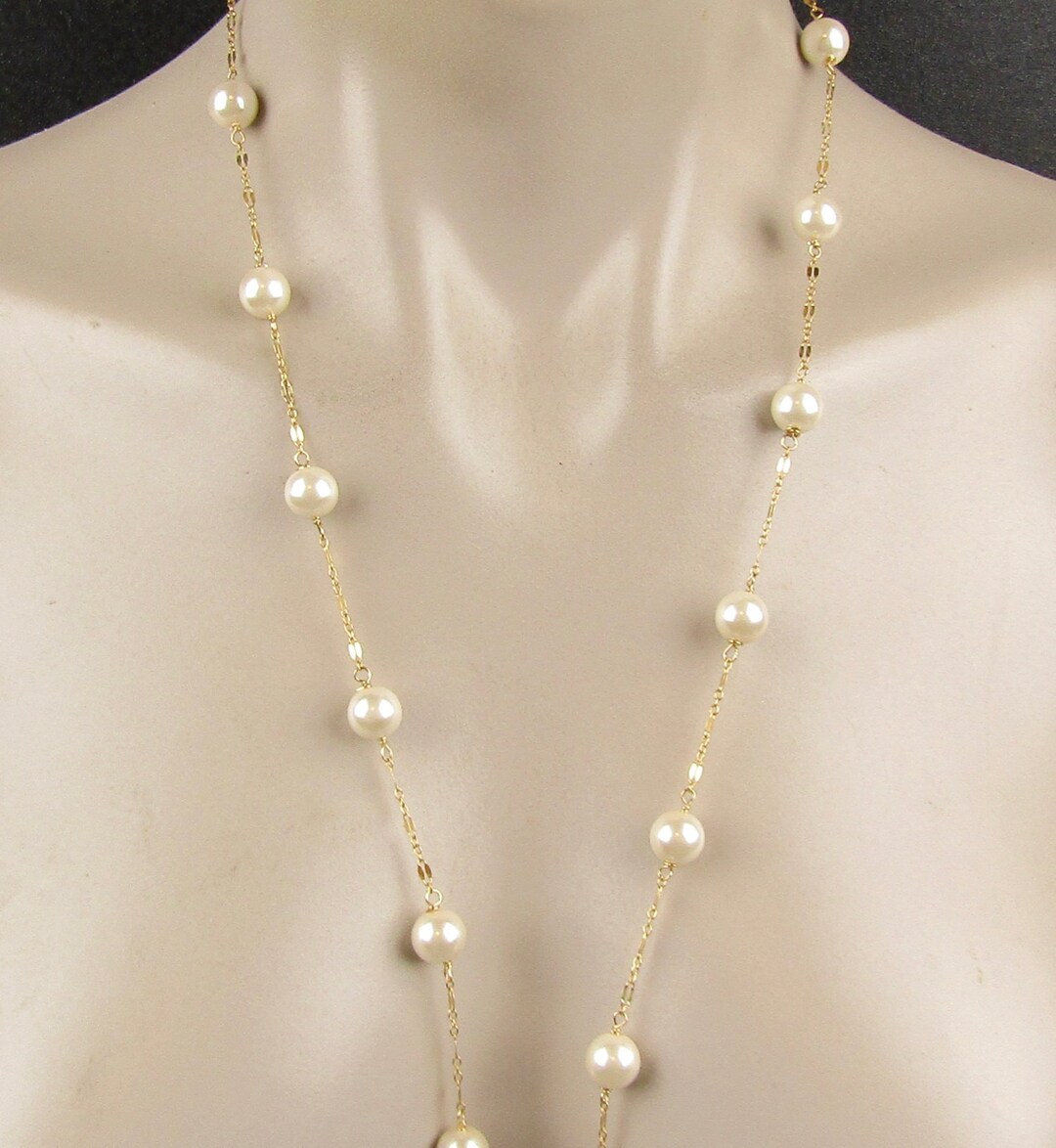 Long Pearl Necklace: 14k Gold Fill Chain, Magnetic Clasp, 45 Inch - Etsy