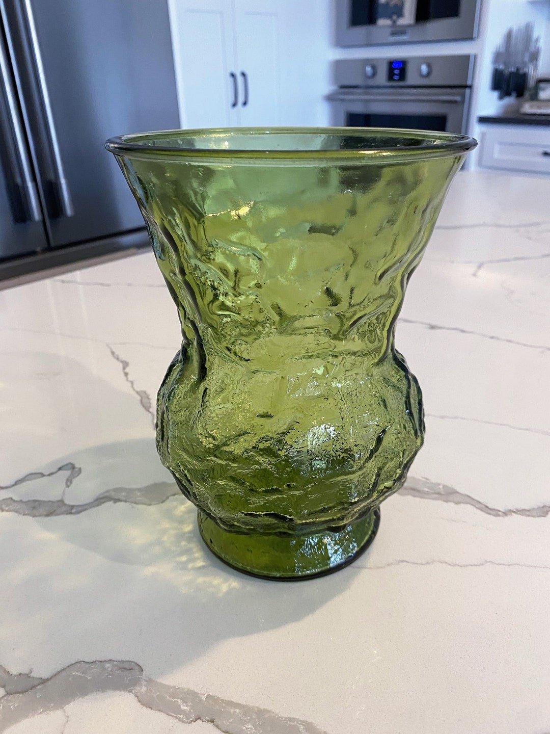 Large Green Crinkle Glass Vase by E.O. Brody Co. - Etsy