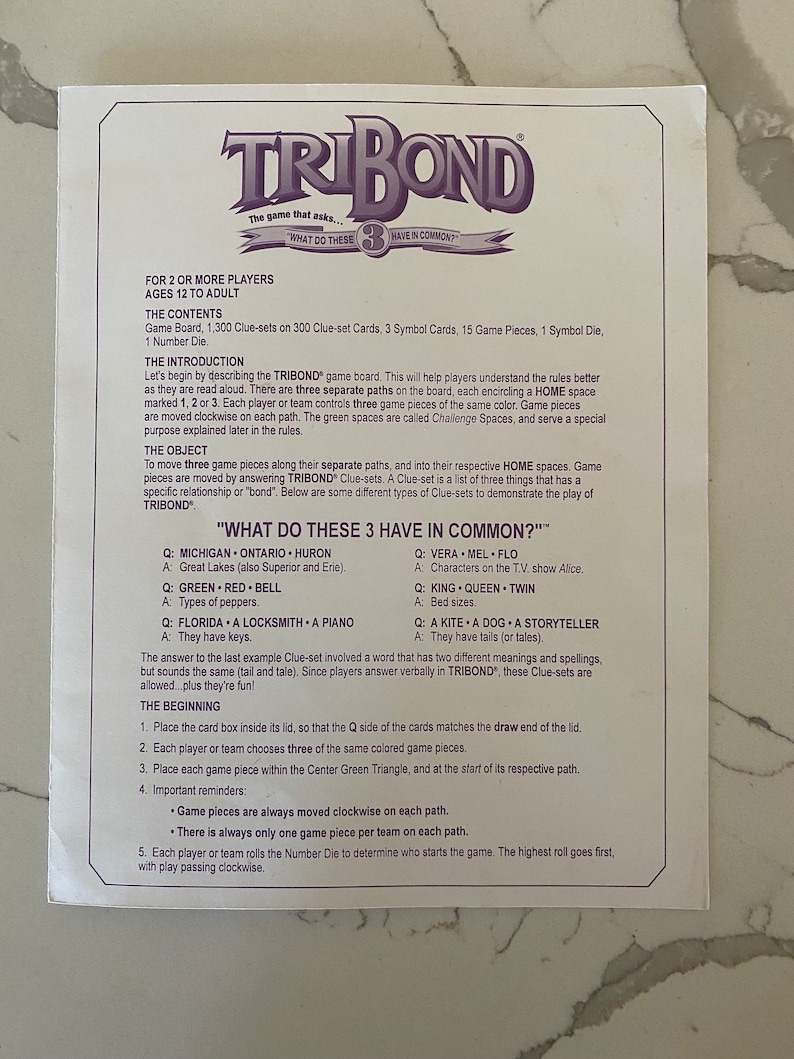 Tribond Board Game 1995 ... What Do These 3 Have in Common - Etsy
