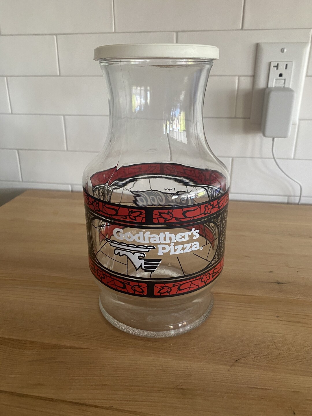 Vintage Coca Cola Godfather's Pizza Parlor Stained Glass Style Carafe ...