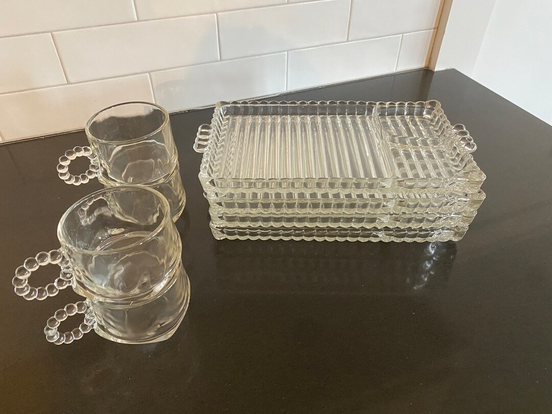 1950's Vintage Orchard Crystal " Smoke & Sip" Snack Set, Set of 4 Snack ...