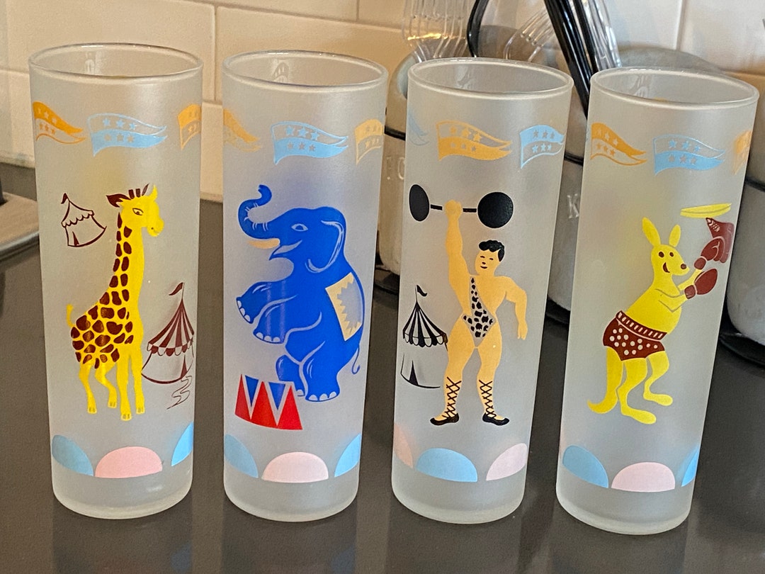 Libbey Circus Days Frosted Tom Collins Glassware Set of 4 1950's Libbey ...