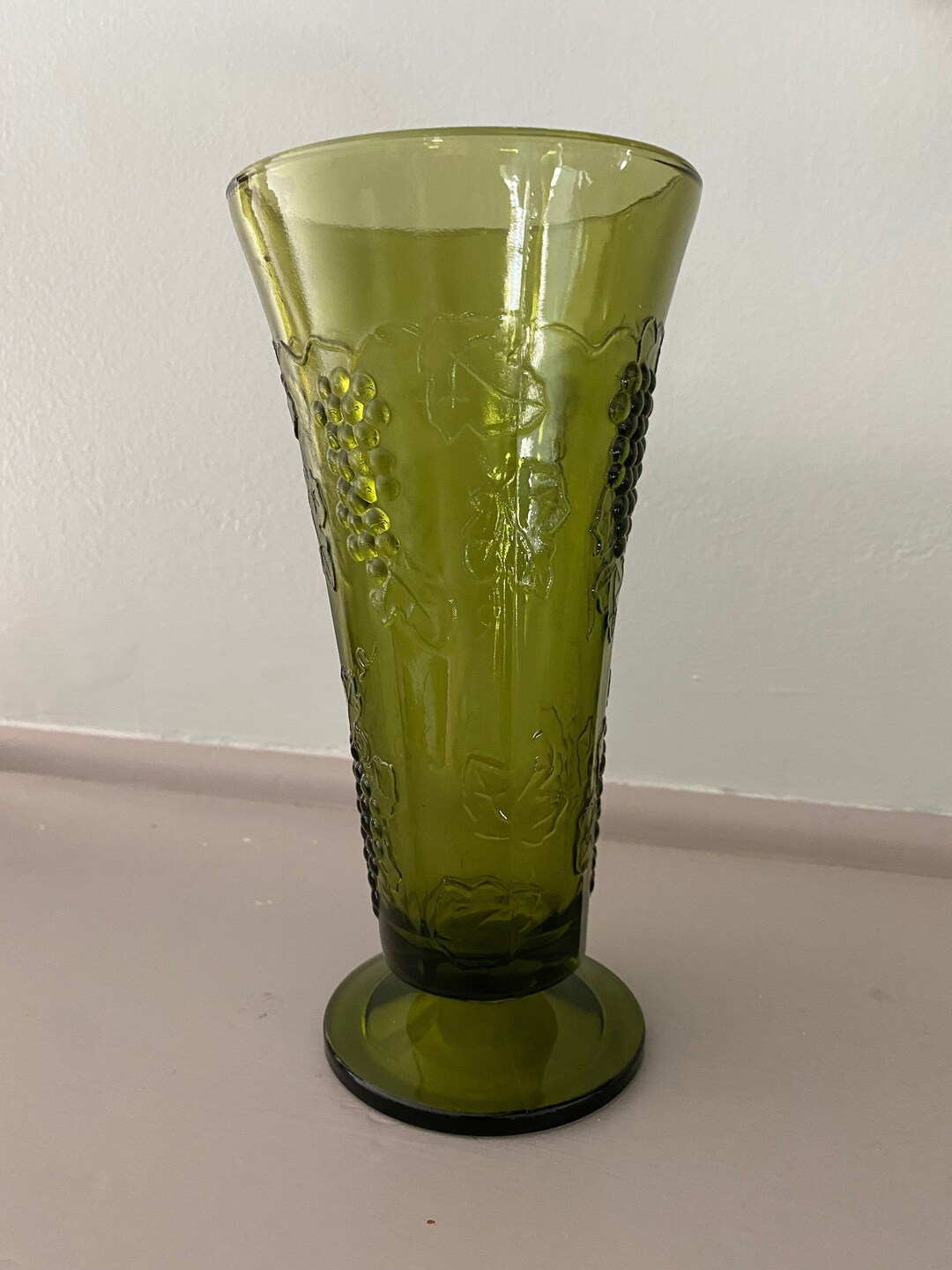 Colony Harvest Green Footed Flower Vase by Indiana Glass - Etsy