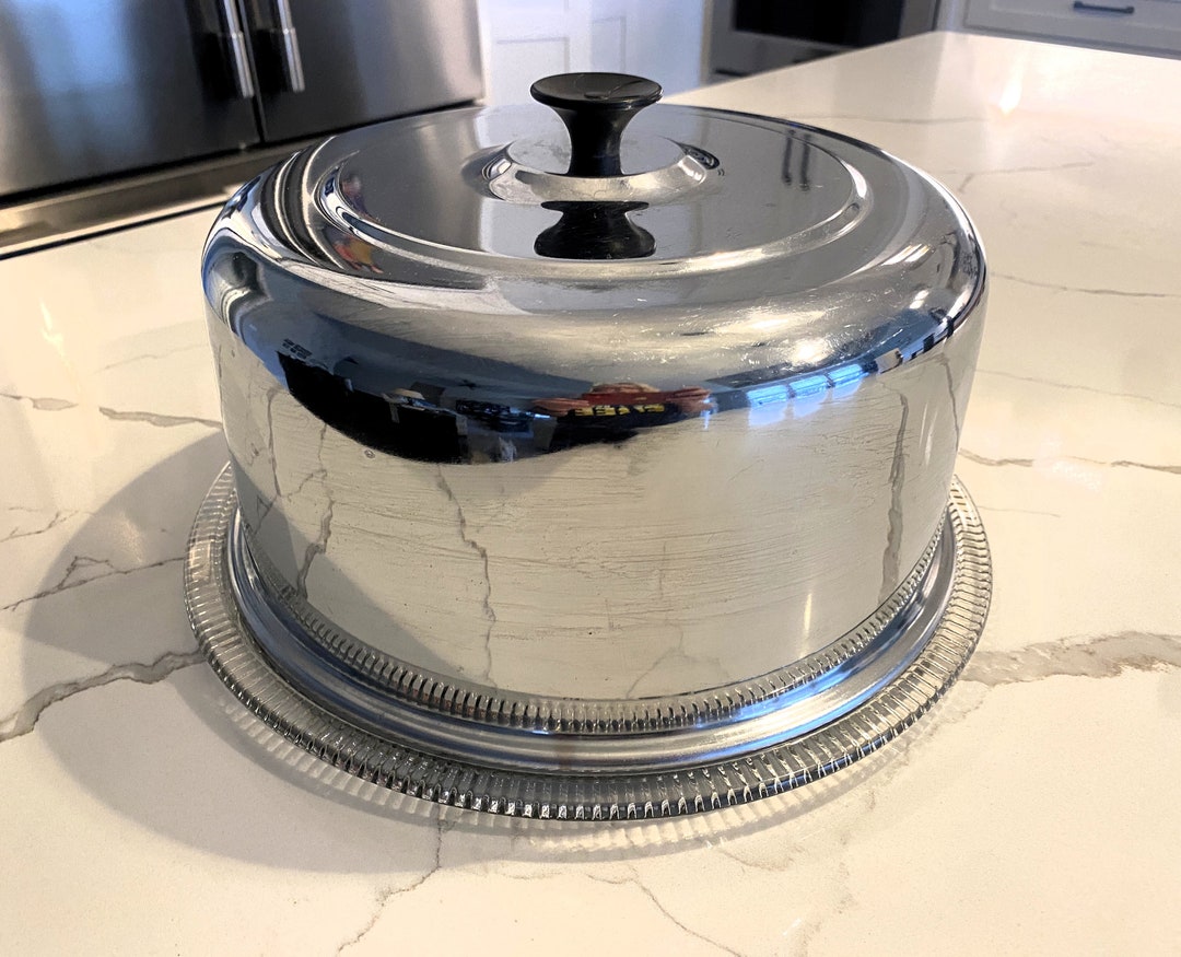 Mid Century Vintage Footed Glass Cake Plate W/stainless Dome, Jeannette ...
