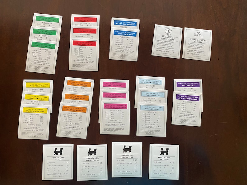 Juego MONOPOLY Clásico - Cartas de Título de Propiedad en Español ...