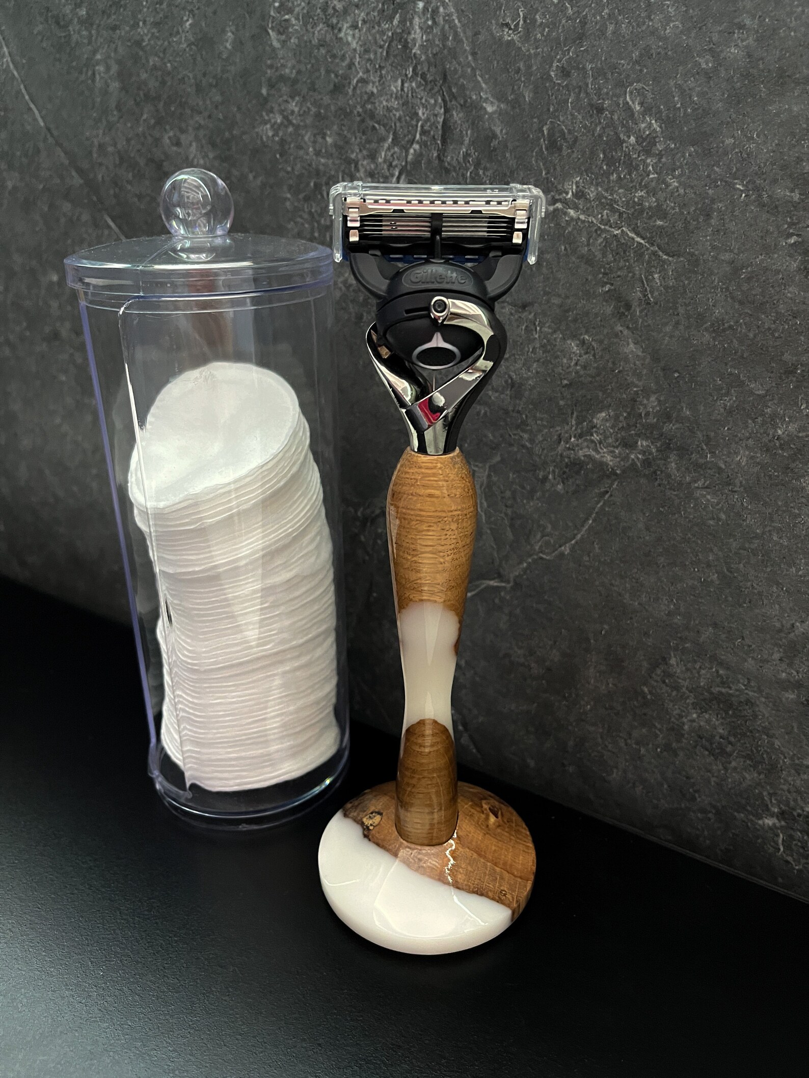 Luxury Wooden White Shaving Kit, Handmade Epoxy Wood Razor Stand ...