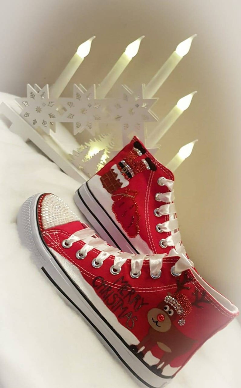Christmas Shoes, Custom Christmas Trainers, Red High Top Canvas Shoes ...