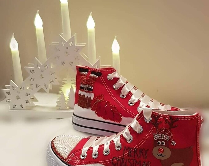 Christmas Shoes Custom Christmas Trainers Red High Top - Etsy UK