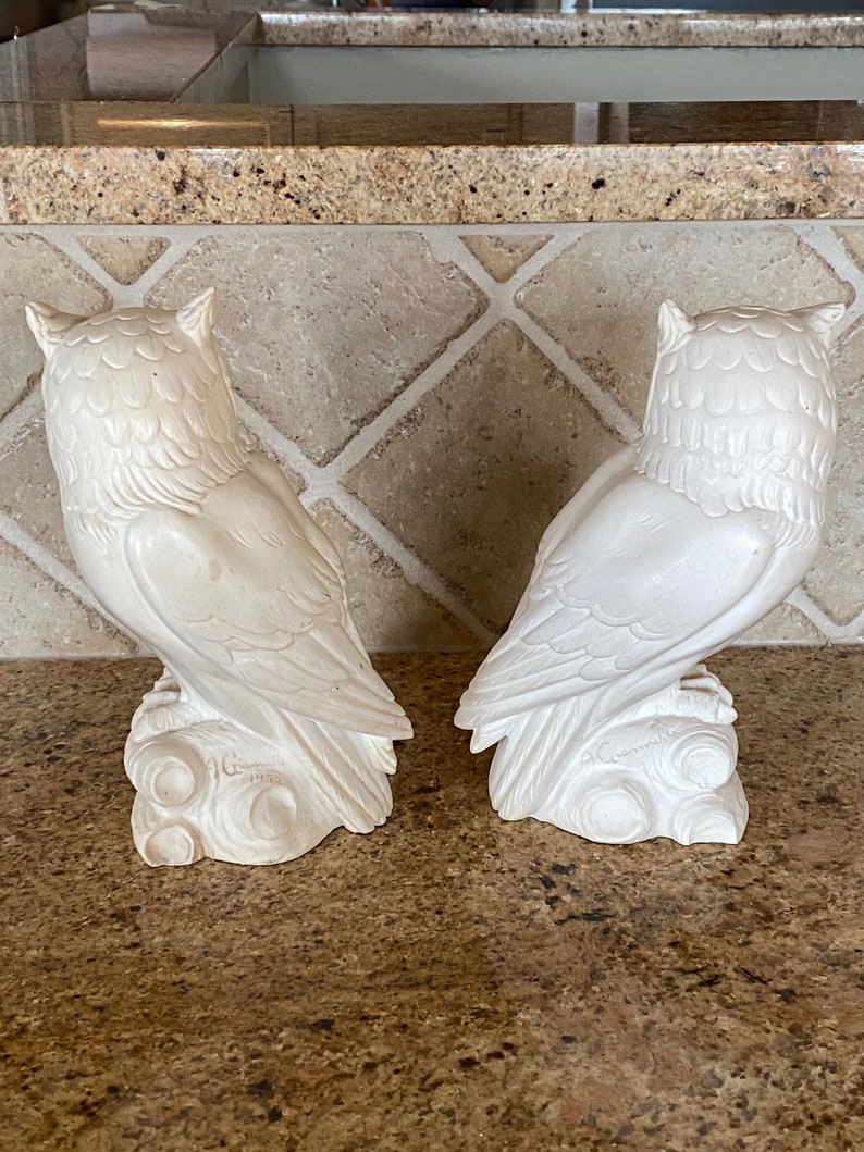 Golden Crown 1972 Beautiful Alabaster Carved Owls Signed - Etsy