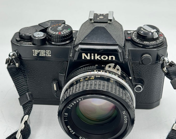 Nikon FE2 Black Body 35mm Film Camera W/nikkor 50mm F/1.8 Lens ...