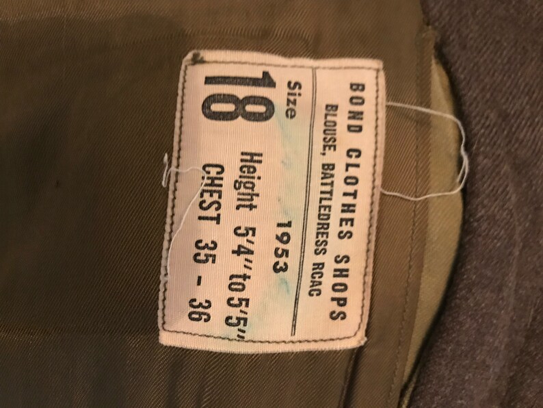 Bond Clothes Shops 1953 Blouse Battledress RCAC Excellent - Etsy