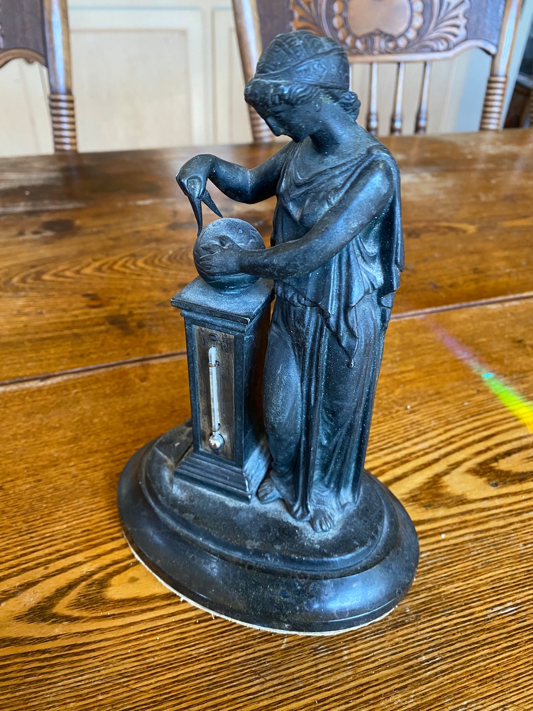 Vintage Antique French Bronze Statue Marble Base Opulent Thermometer ...