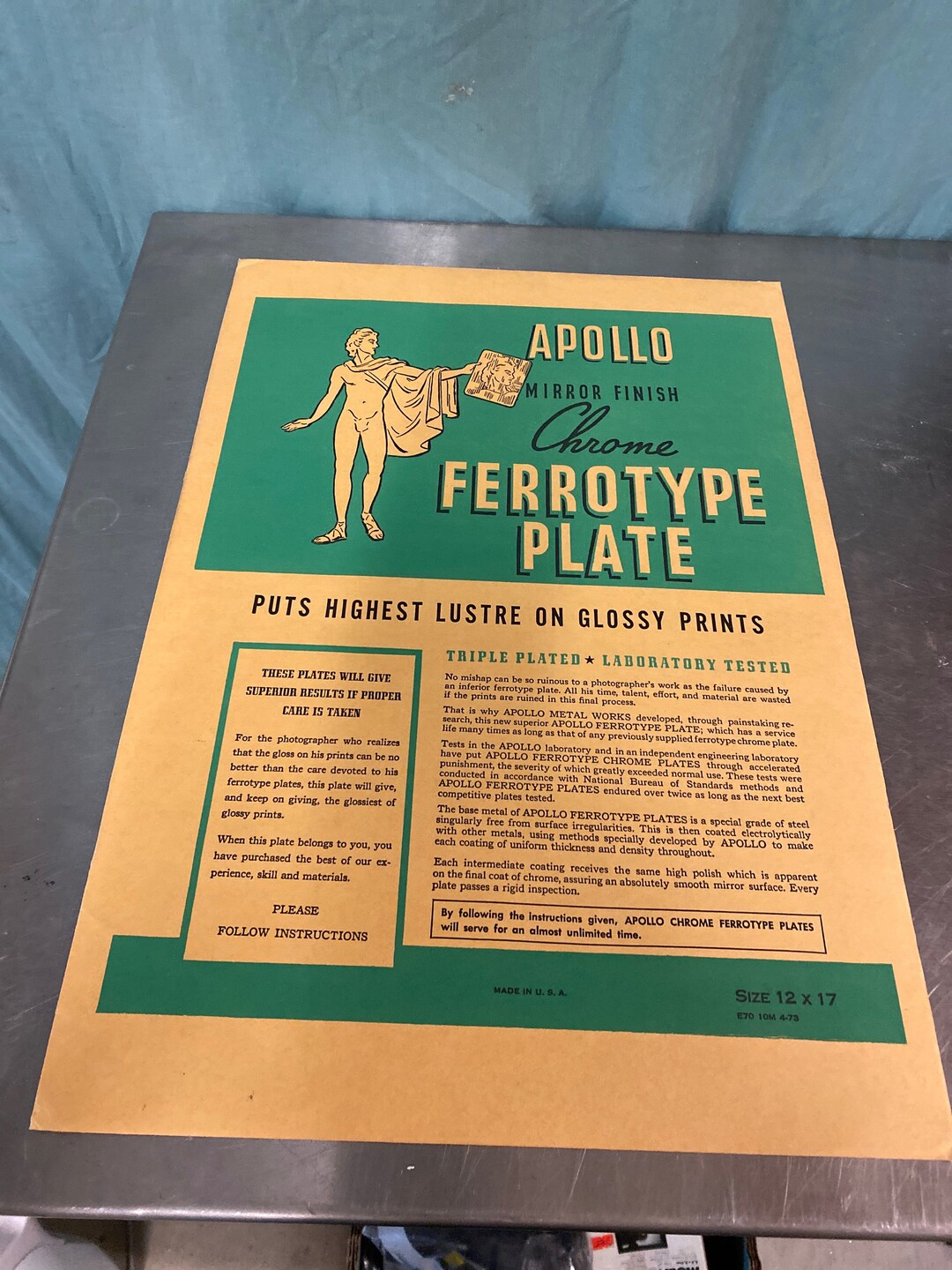 Vintage Apollo 12X17” Triple Plates Mirror Finish Chrome Ferrotype ...