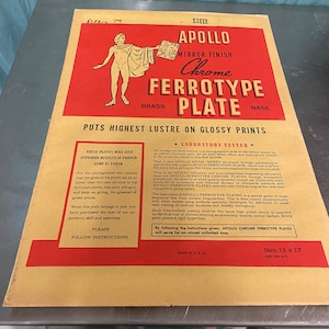 Vintage Apollo 12X17” Mirror Finish Chrome Ferrotype Plate Brass Base ...