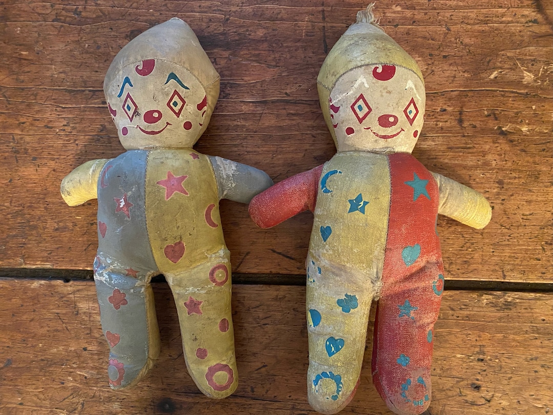 Antique Oil Cloth Clowns Set of Two 1930’s? Good Condition - Etsy