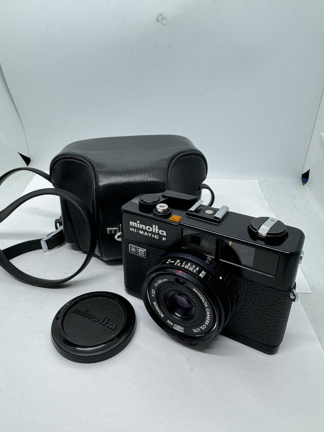 Rare Minolta Hi-matic Black Body F Compact 35mm Film Camera Mint - W/rare Eveready Case ...