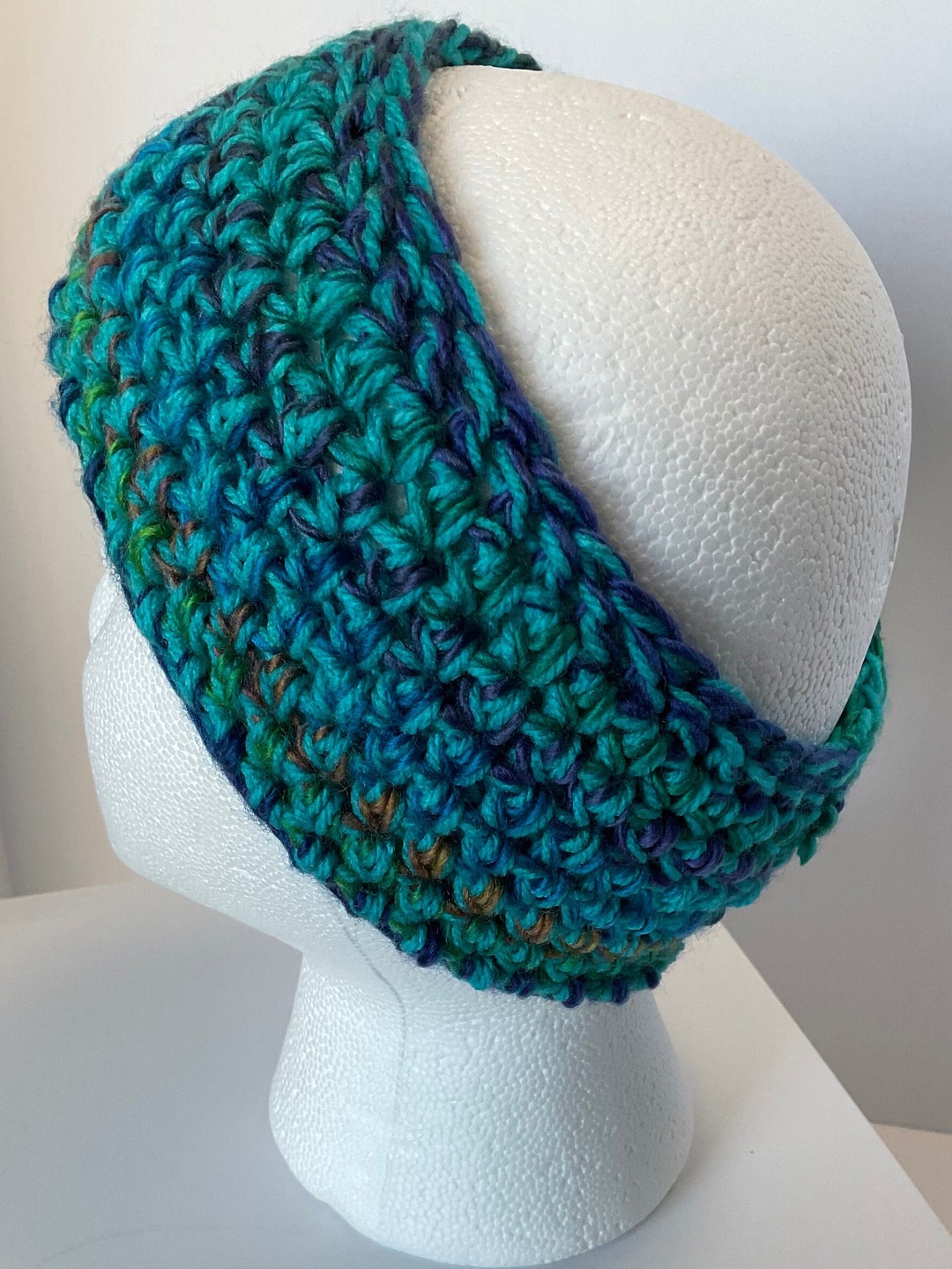 Two Strand Crochet Winter Head Band Ear Warmer in Turquoise Green ...