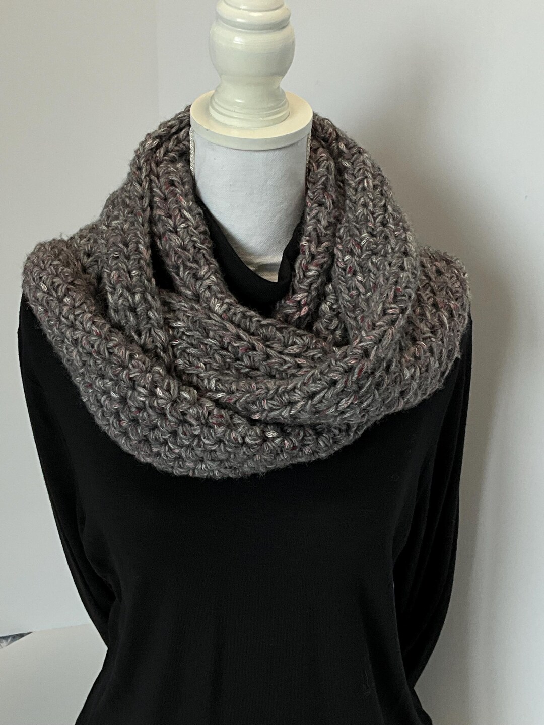 NEW for 2024 Extra Long Wide Handmade Wool Blend Infinity Scarf in Grey ...