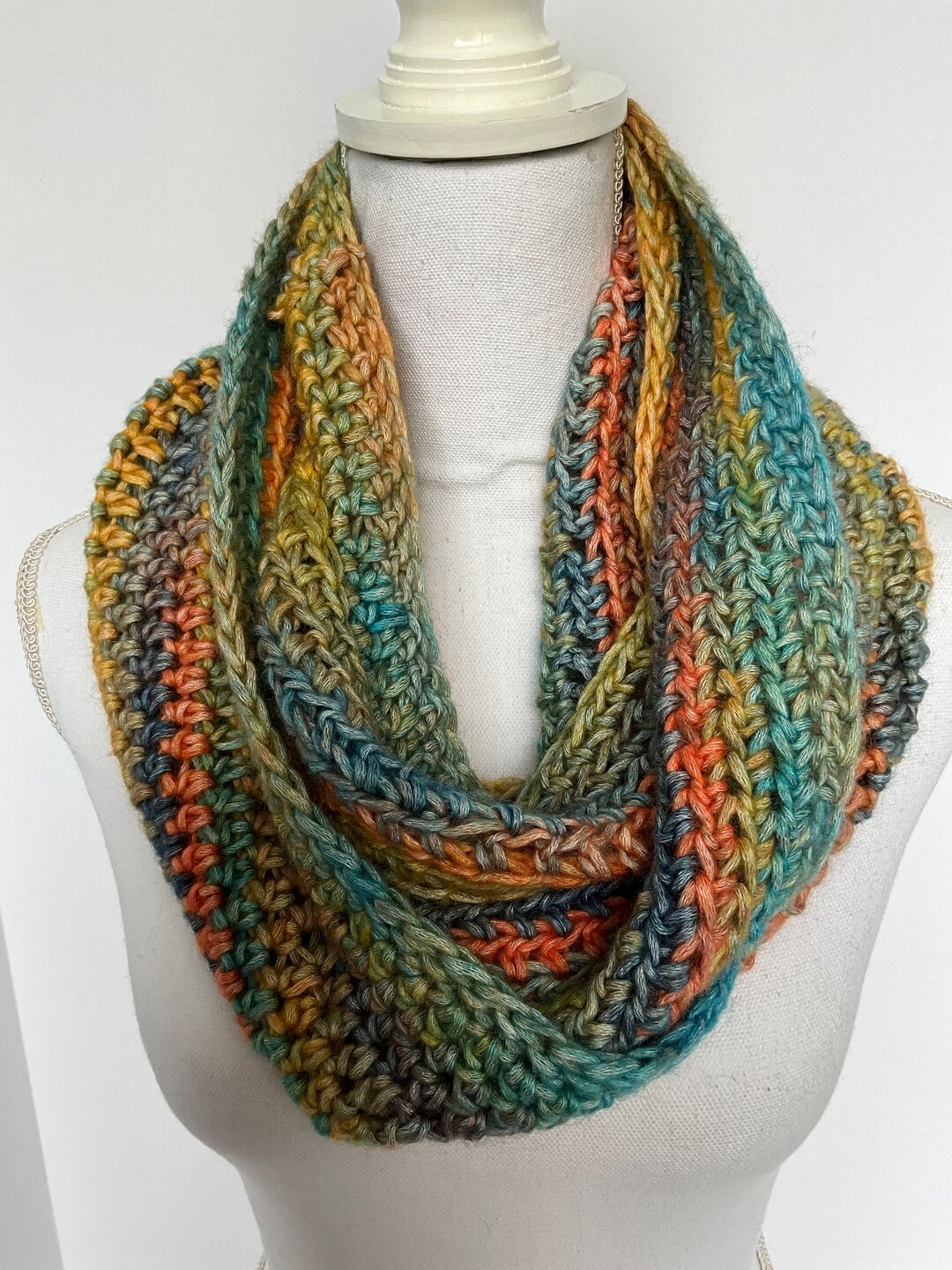 Handmade Crochet Long Infinity Scarf Multicolor 8.5x62 Caron Blossom ...