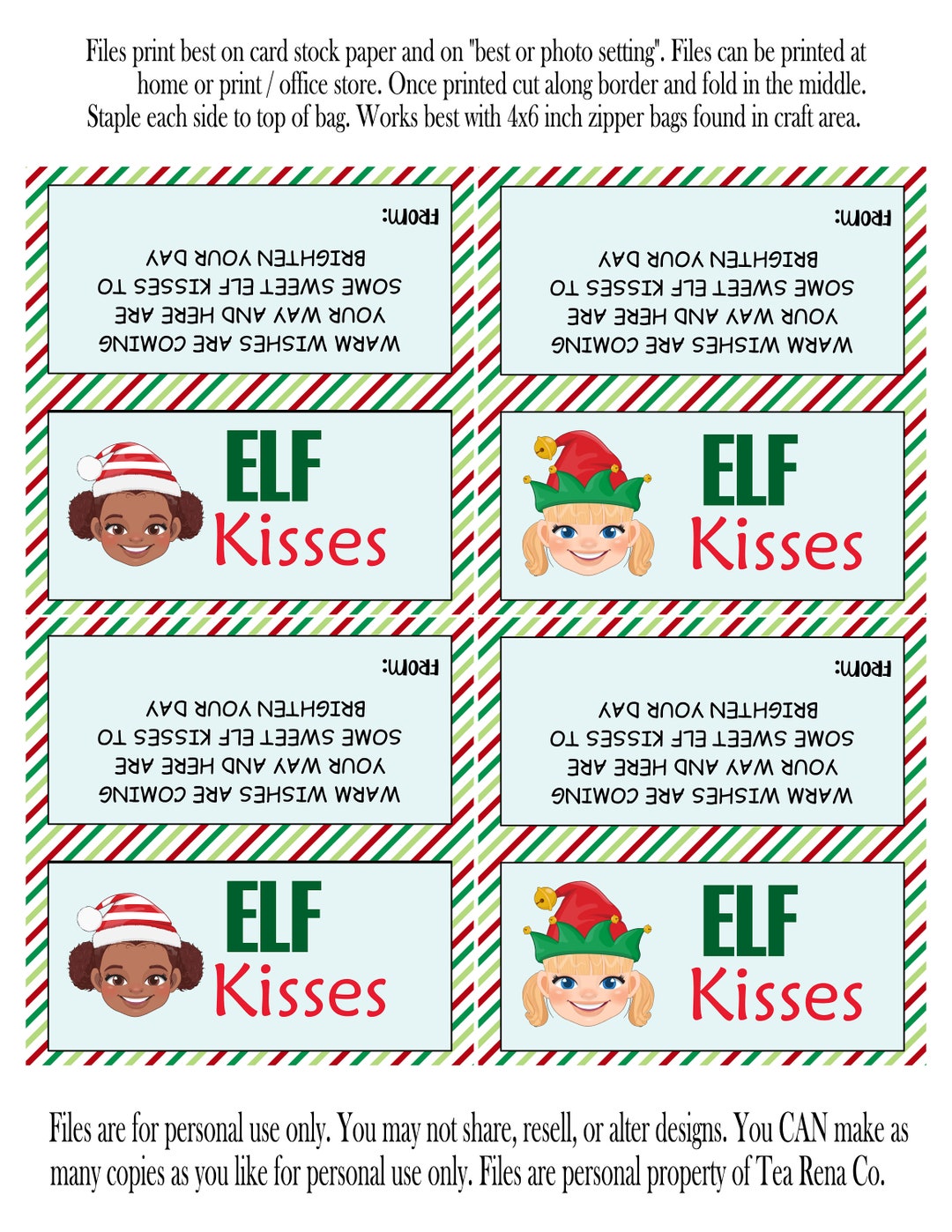 Christmas Elf Kisses Toppers, Christmas Elf Treats, Christmas Printable ...
