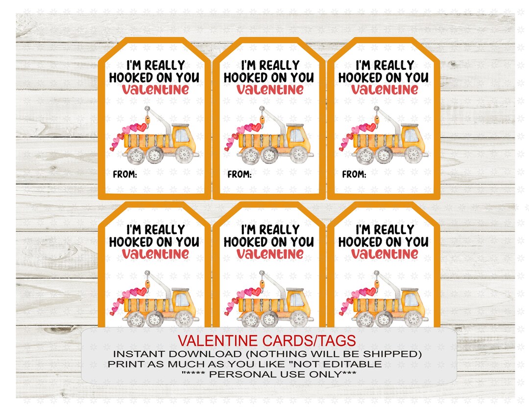 I'm Hooked on You Valentine's Cards, Construction Valentine's, Boys ...