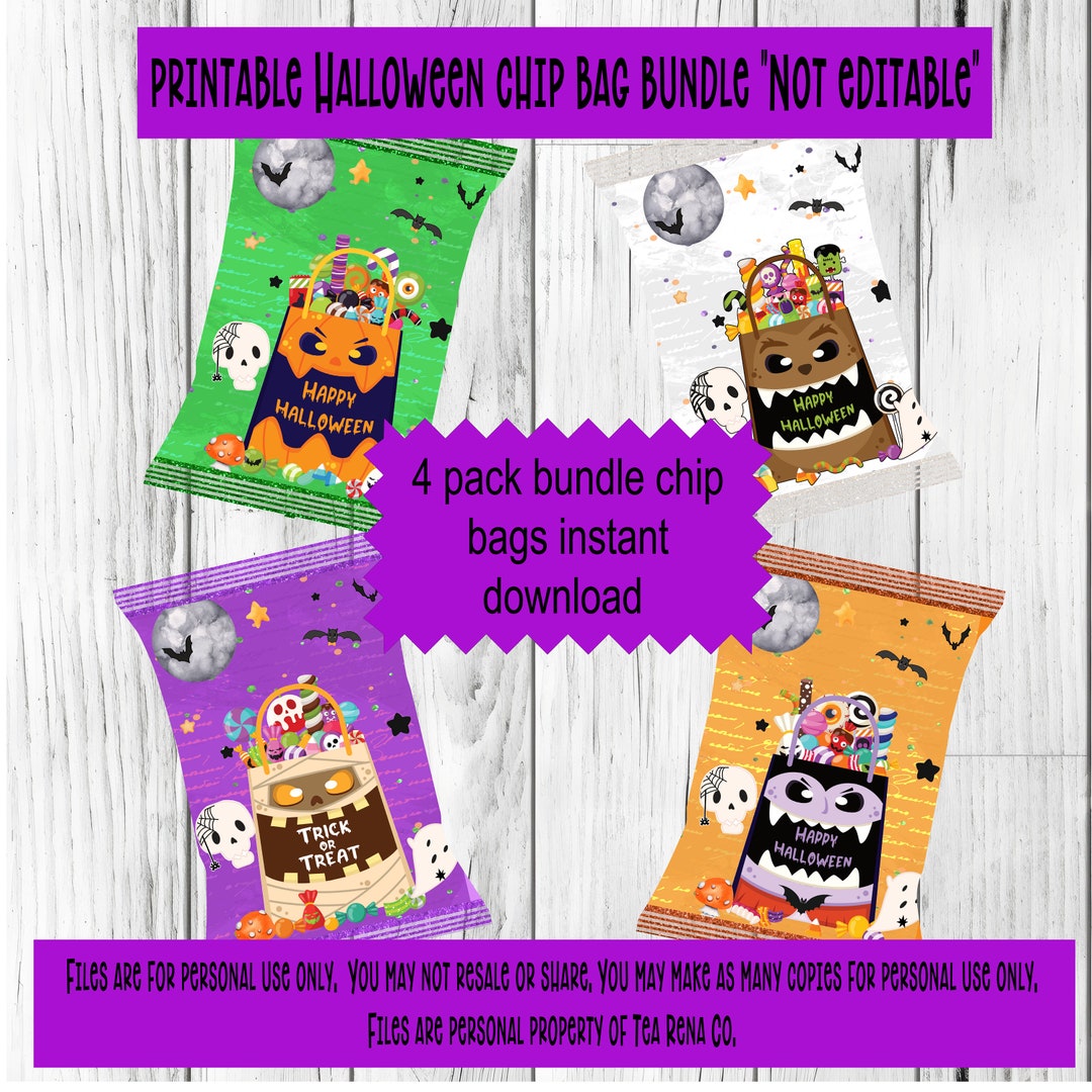 Halloween Monster Chip Bag, Halloween Chip Bags Bundle, Printable ...