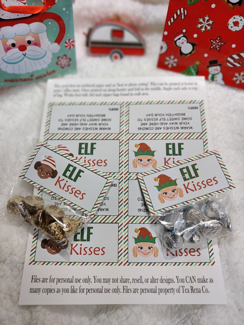 Christmas Elf Kisses Toppers, Christmas Elf Treats, Christmas Printable ...