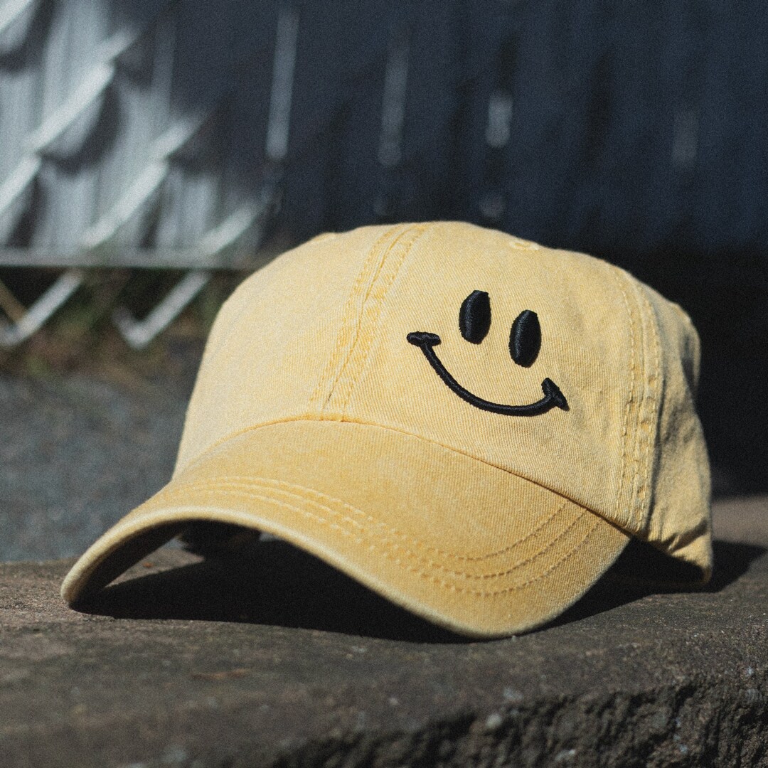 Smiley Face Dad Hat Custom Embroidered Pigment-dyed Dad Hat ...