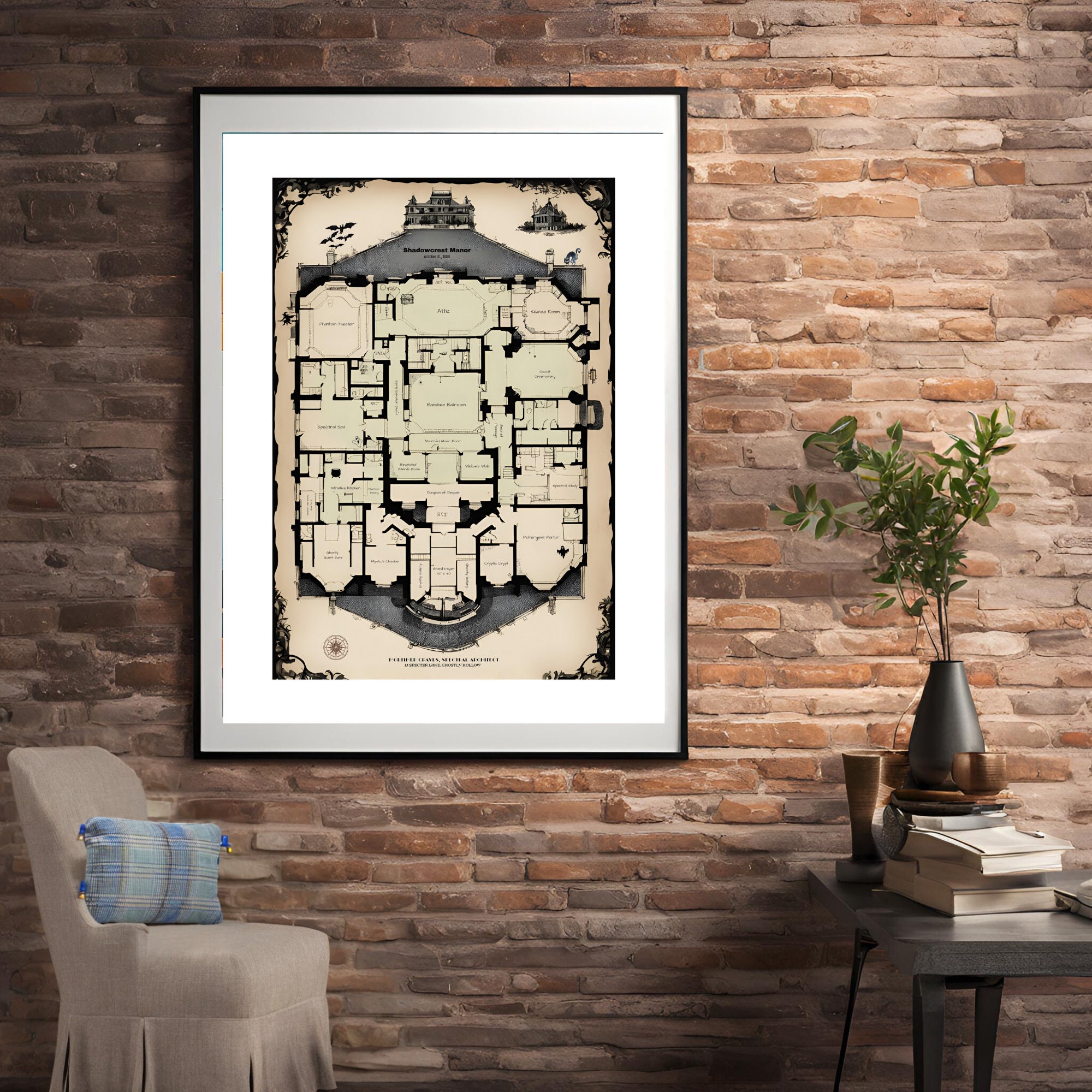 Haunted Mansion Blueprint Victorian Ghost House Floor Plan Printable ...