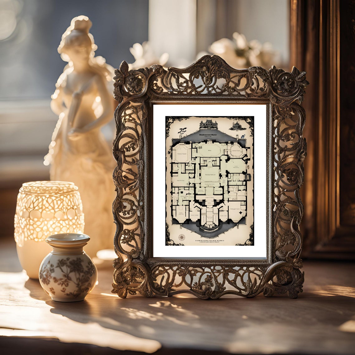 Haunted Mansion Blueprint Victorian Ghost House Floor Plan Printable ...