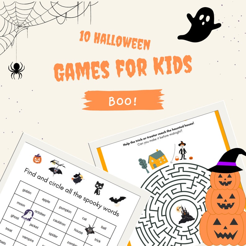 10 Printable Halloween Games for Kids Spooky Activity Bundle Instant ...