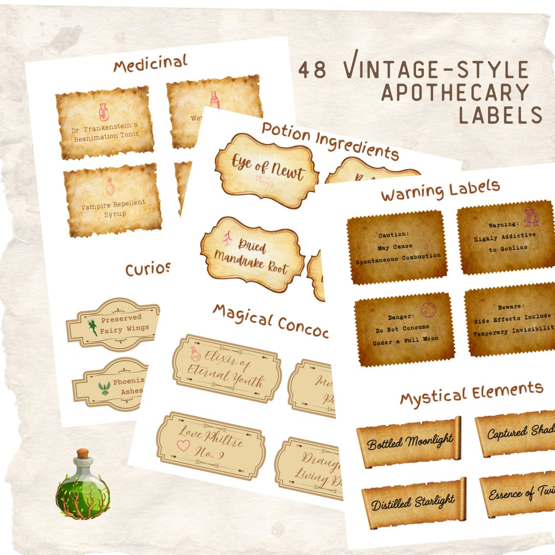 Vintage Apothecary Labels Printable Halloween Potion Bottle Stickers 20 ...