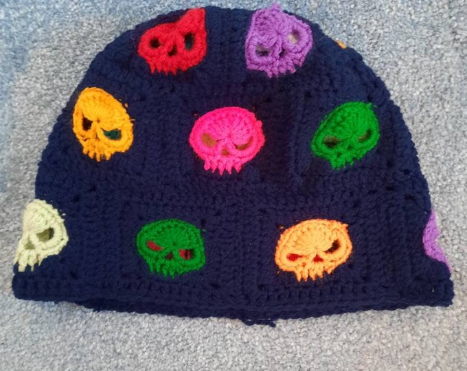 Crochet Skull Granny Square Beanie - Etsy