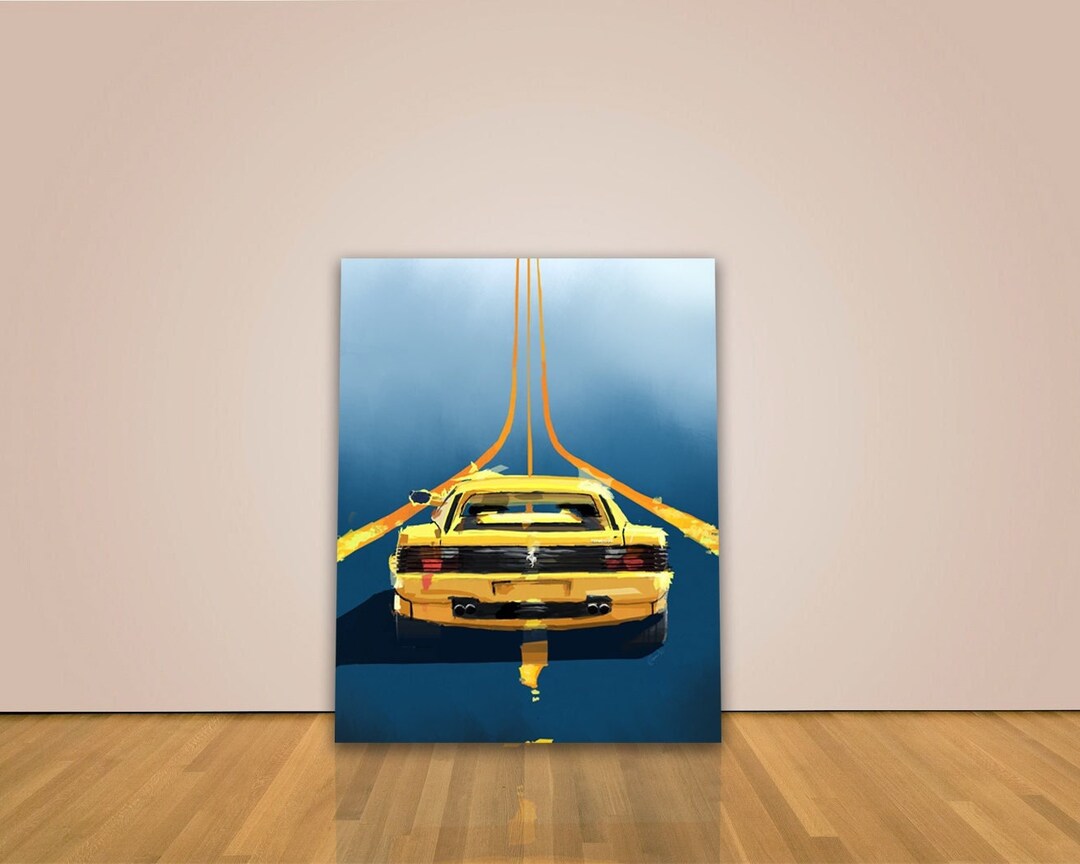 Ferrari Testarossa, Yellow Art Print, Automotive Painting, Canvas Print ...