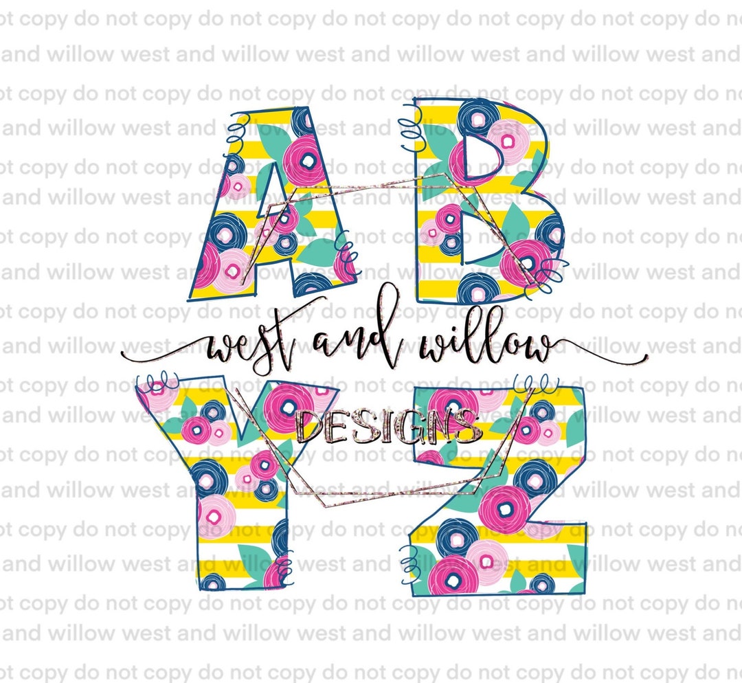 Alphabet Pack, Floral Stripes Alphabet, A-Z Alphabet Set, Flowers ...