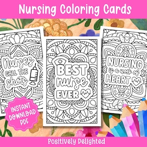 Nursing Coloring Cards Printable | Cute Nurse Appreciation Gift | Thank ...