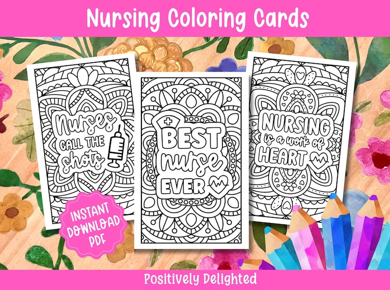 Nursing Coloring Cards Printable | Cute Nurse Appreciation Gift | Thank ...