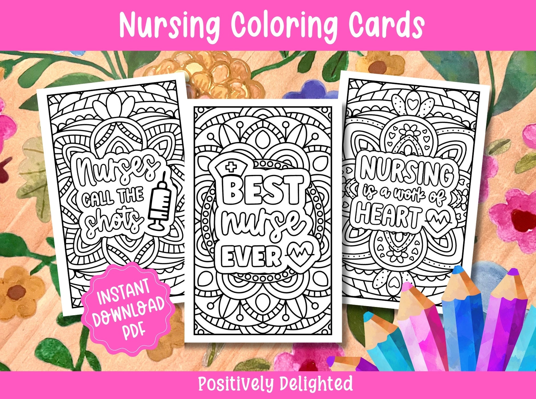 Nursing Coloring Cards Printable | Cute Nurse Appreciation Gift | Thank ...