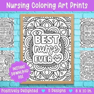 Printable Nursing Coloring Art Print - Set of 5 | 8x10 Nurse ...