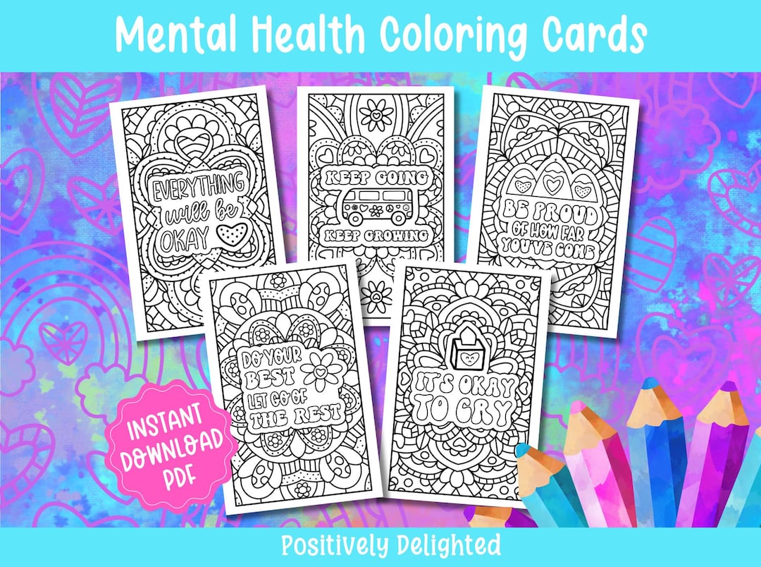 Set 1 | Mental Health Printable Coloring Cards | Stress Relief & Mental ...