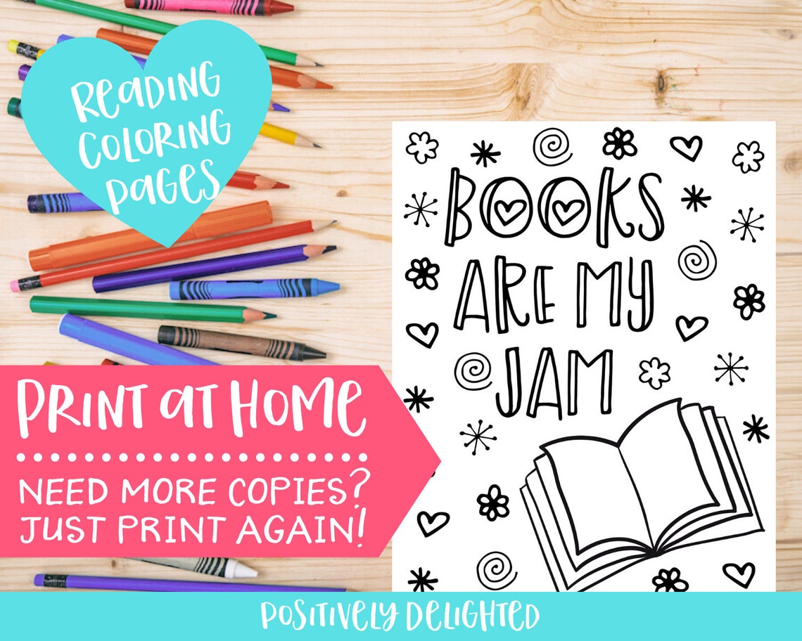 Reading Coloring Pages Printable Book Lover Gift Book Nerd - Etsy