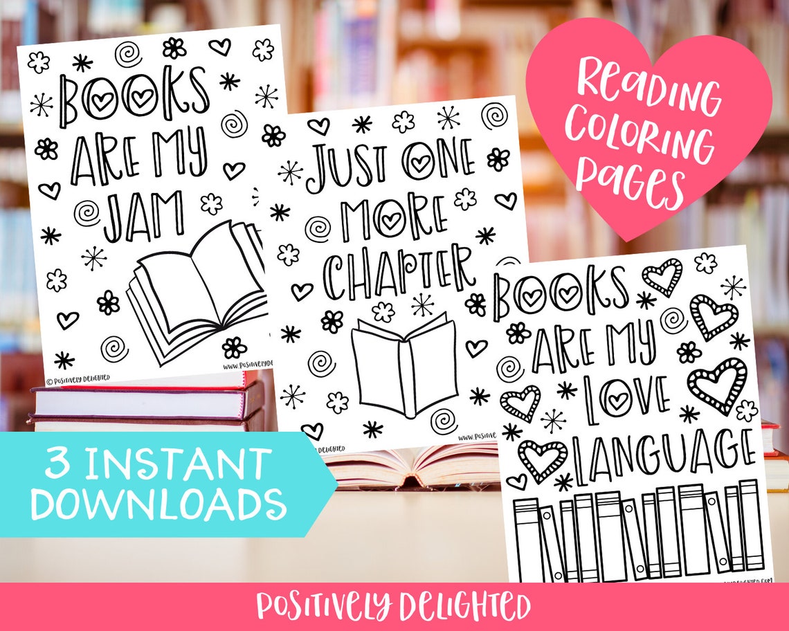 Reading Coloring Pages Printable Book Lover Gift Book Nerd - Etsy