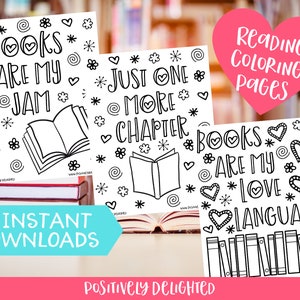Reading Coloring Pages Printable | Book Lover Gift | Book Nerd | Book ...